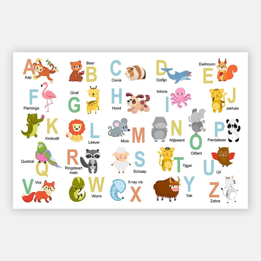 Wandpaneel Dieren alfabet Nederlands - FotoprintXL