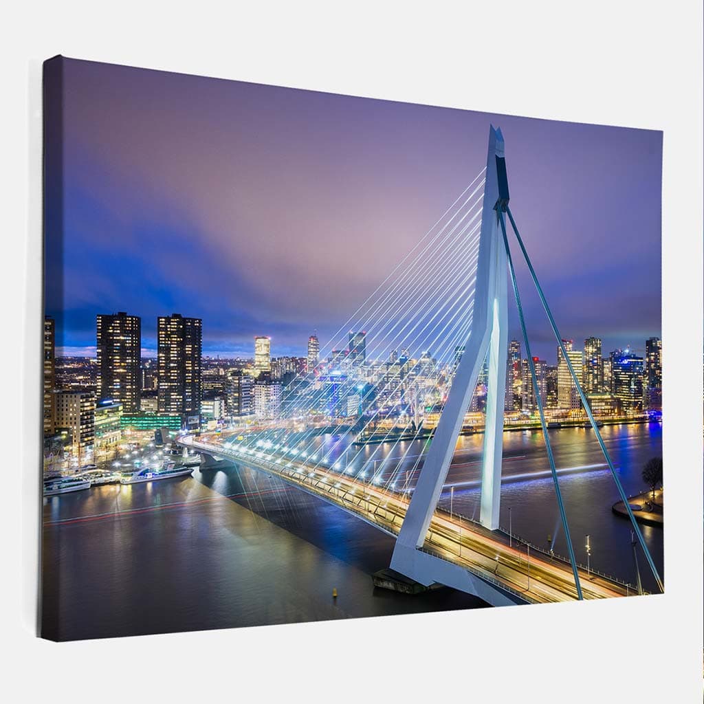 Canvas Skyline Rotterdam avond - FotoprintXL